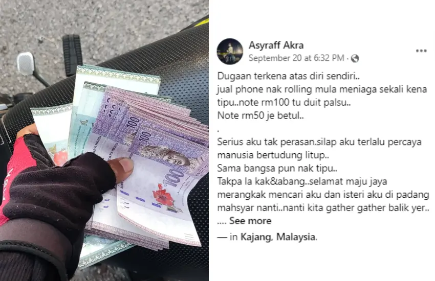 Pengguna Facebook Kongsi Pengalaman ‘Ditipu’ Terima Duit RM100 Palsu